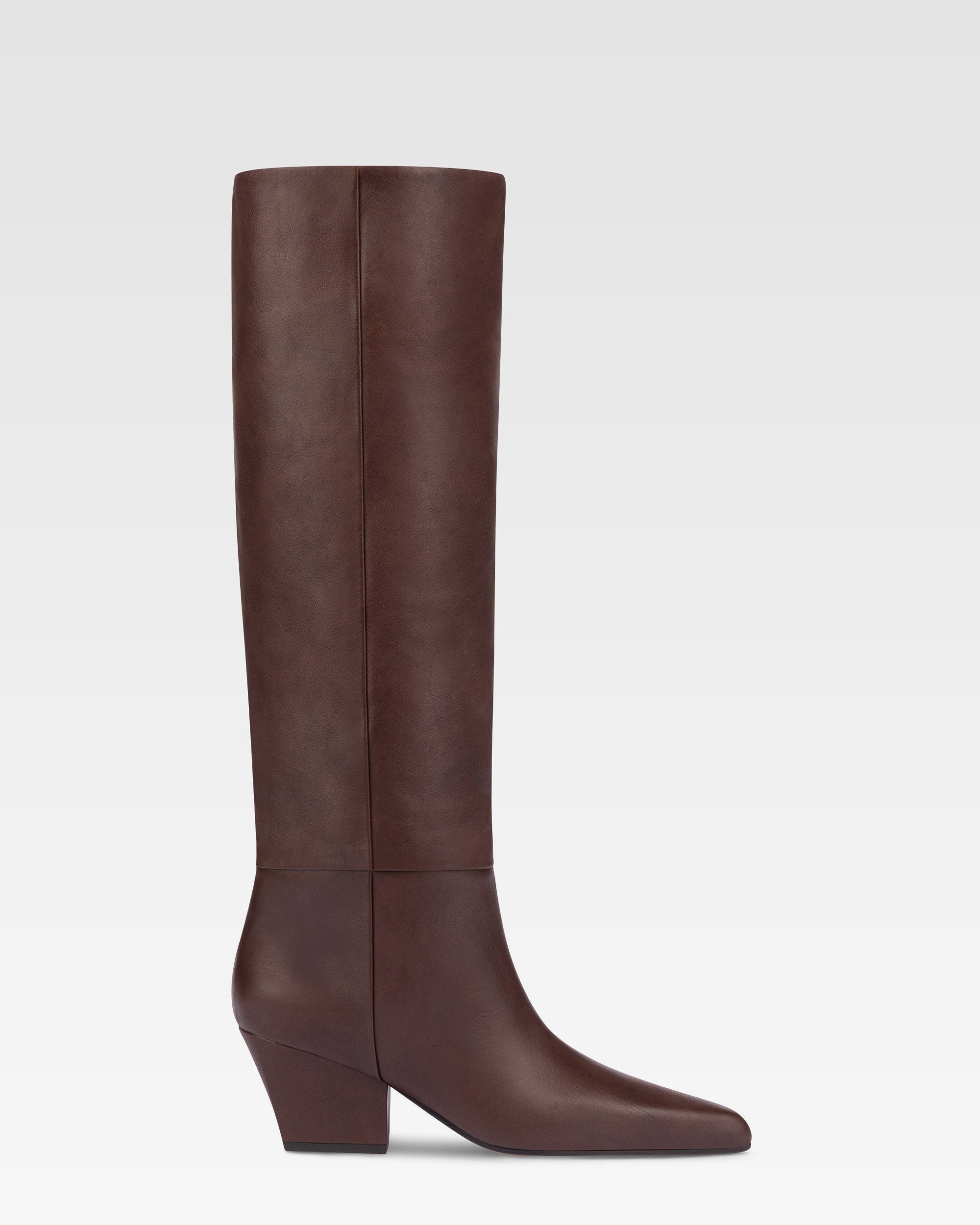 Knee-high, long pointed boot in supple mocha leather - Paris Texas
